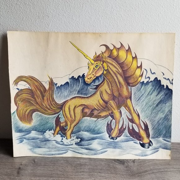 Accents | Shane Slayer Vintage Unicorn Art Drawing Coloring 8s 70s ...